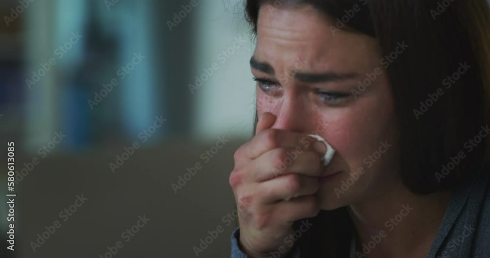 Portrait of a Sad Woman Crying with Running Eyeliner at Home After ...