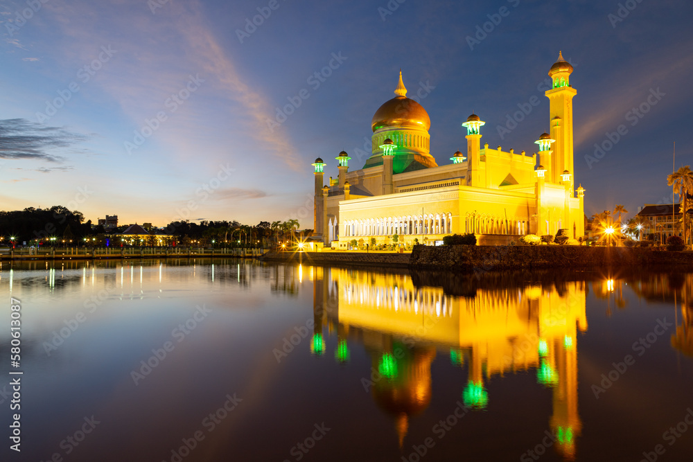 long exposure night view of conic building in Bandar Seri Begawan ...