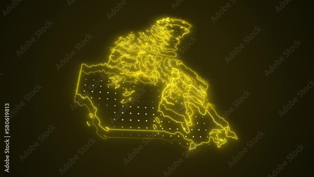 3D Neon Yellow Canada Map Borders Outline Loop Background. Neon Yellow ...