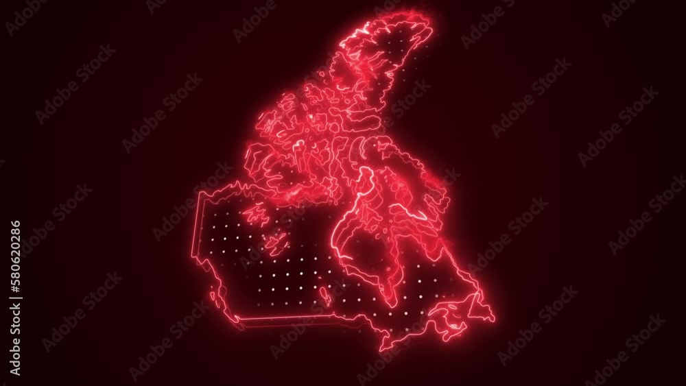 3D Moving Neon Red Canada Map Borders Outline Loop Background. Neon Red ...