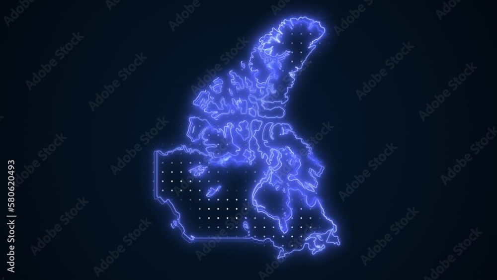 Neon Blue Canada Map Borders Outline Loop Background. Neon Blue Colored ...