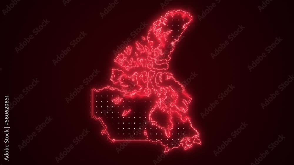Neon Red Canada Map Borders Outline Loop Background. Neon Red Colored ...