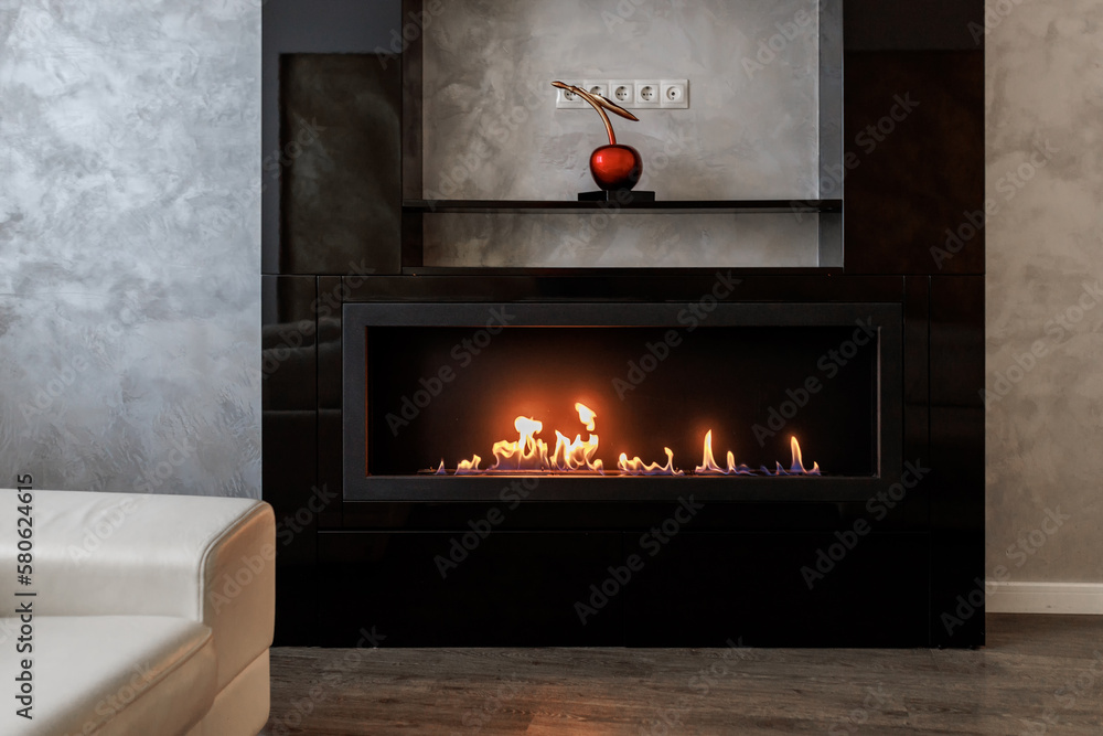 Foto de Bio Fireplace burn on ethanol gas. Contemporary mount biofuel ...