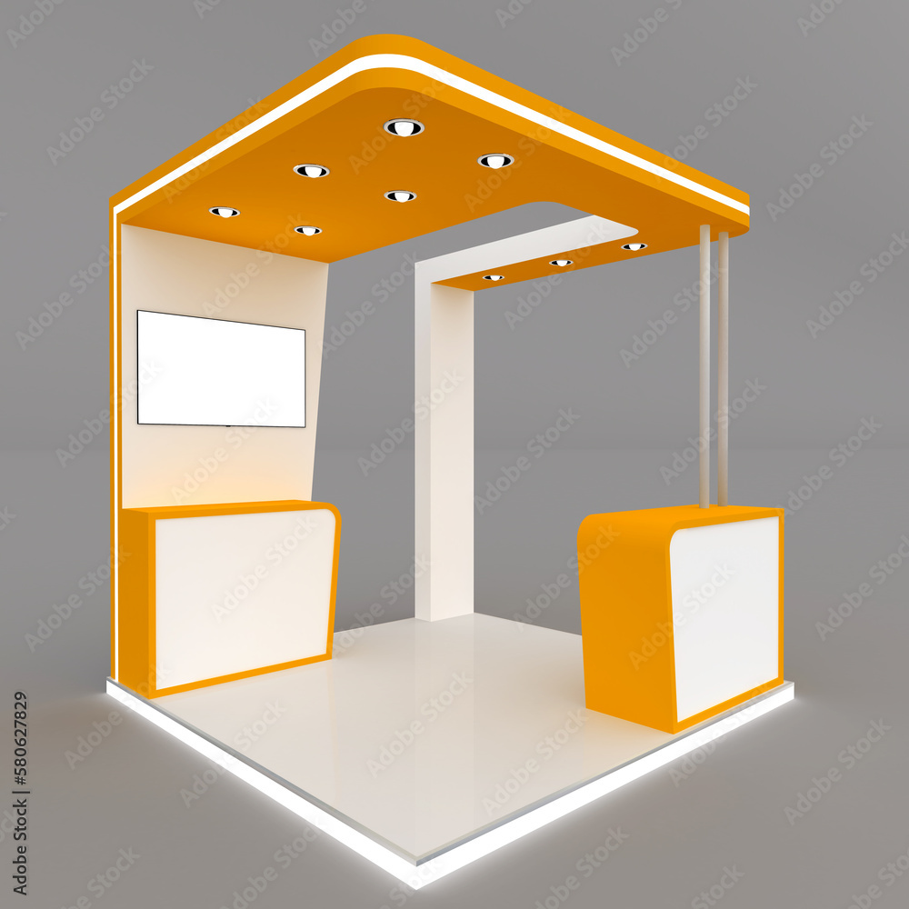3d illustration stand booth simple decoration with blank space LED TV ...