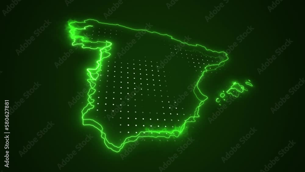 3D Neon Green Spain Map Borders Outline Loop Background. Neon Green ...