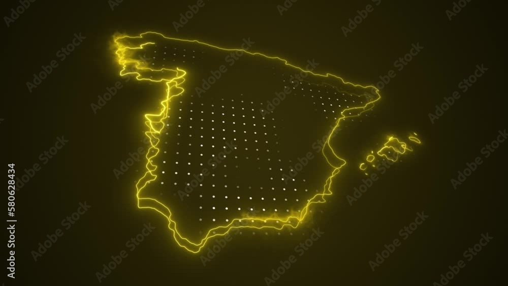 3D Neon Yellow Spain Map Borders Outline Loop Background. Neon Yellow ...