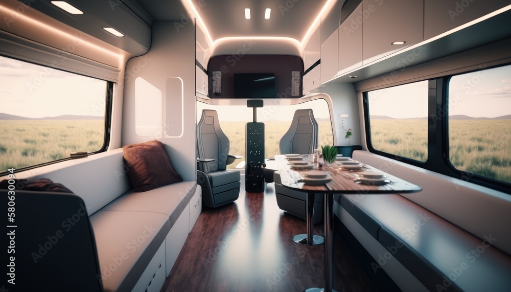 ภาพประกอบสต็อก Future of Road Trips with an Autonomous Tesla Semi RV ...