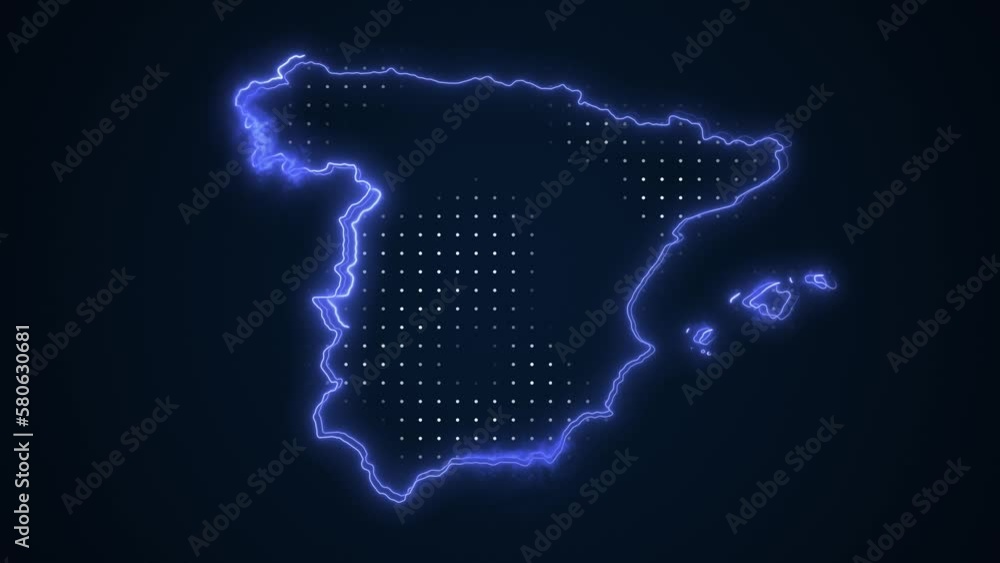 Neon Blue Spain Map Borders Outline Loop Background. Neon Blue Colored ...