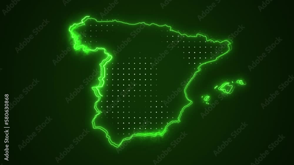Neon Green Spain Map Borders Outline Loop Background. Neon Green ...