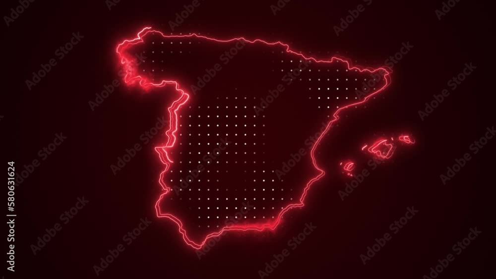 Neon Red Spain Map Borders Outline Loop Background. Neon Red Colored ...