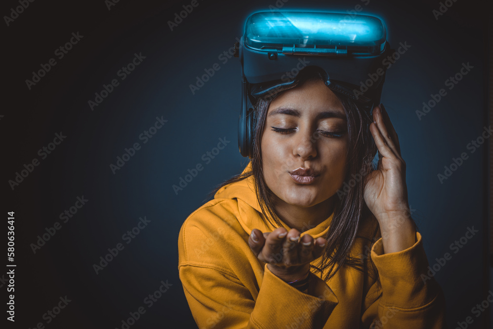 Beautiful active young attractive caucasian fit model woman uses hi ...