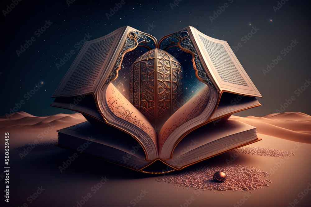 Open book. Magic book. Abstract Muslim book, Holy Scripture, religious ...