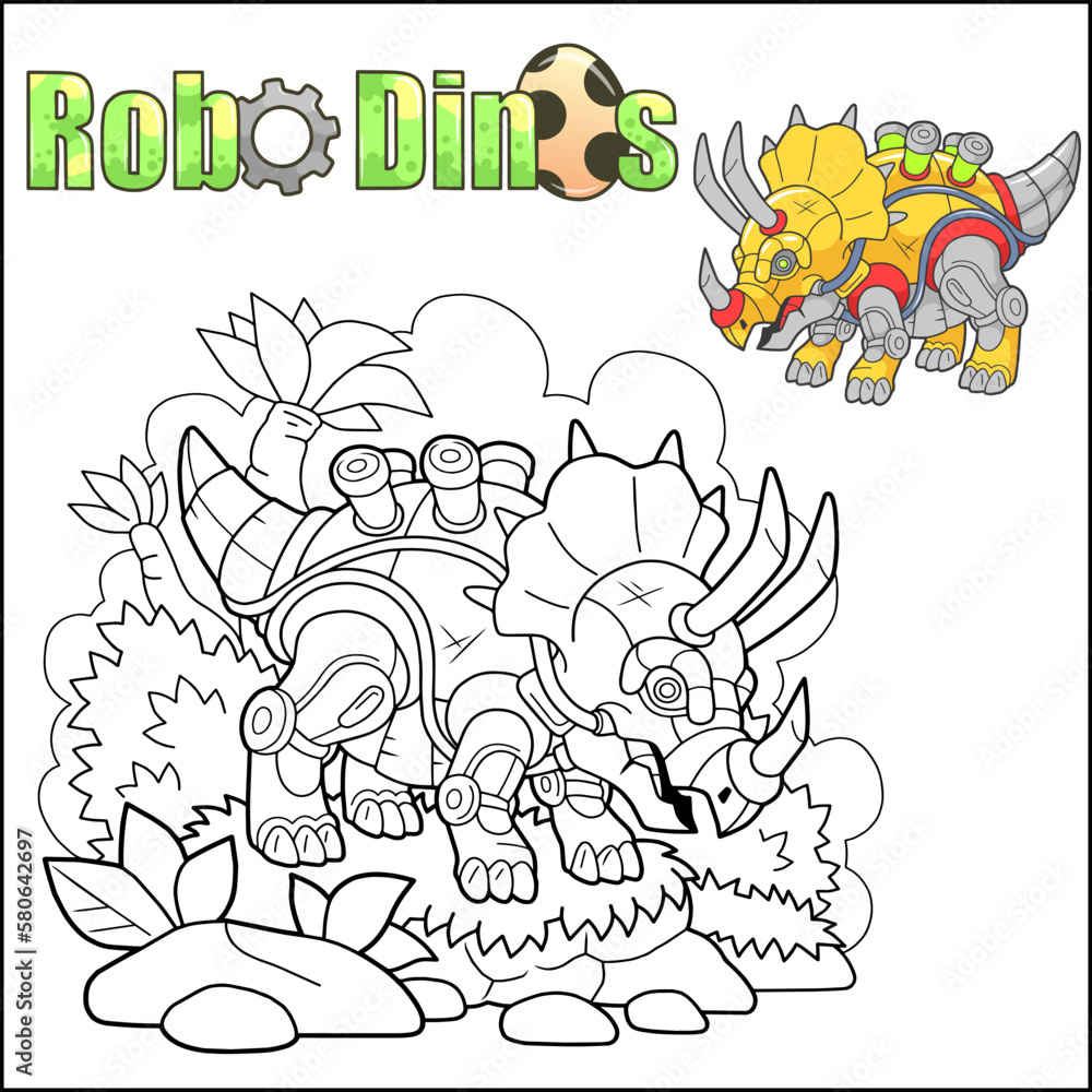 Cartoon robot dinosaur coloring book Stock Vector | Adobe Stock