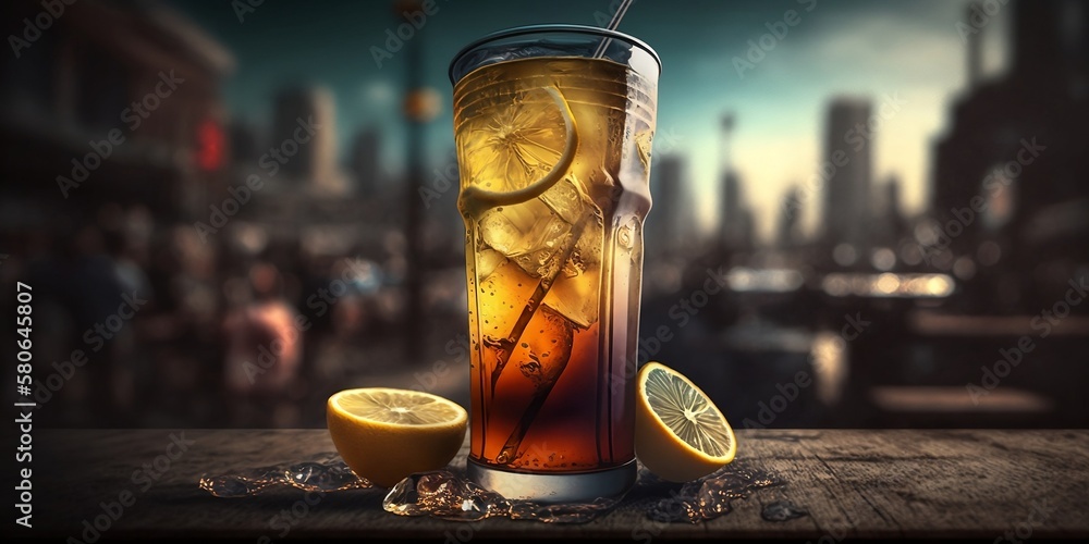 Long Island Iced Tea drink with a beautiful and blurried background ...