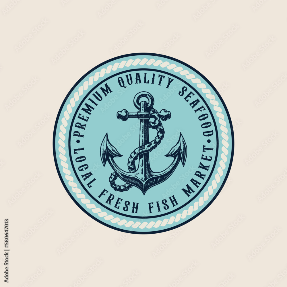 Logo template for fish market, restaurant menu or seafood bar. Emblem ...