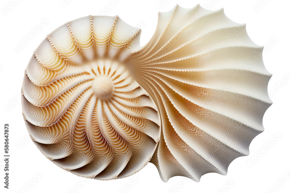Beautiful sea shell on transparent background, as PNG. Close-up, macro ...