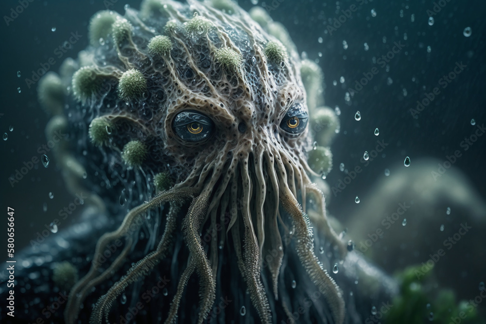 jellyfish swamp thing, cinematic realism, extreme closeup portrait of a ...