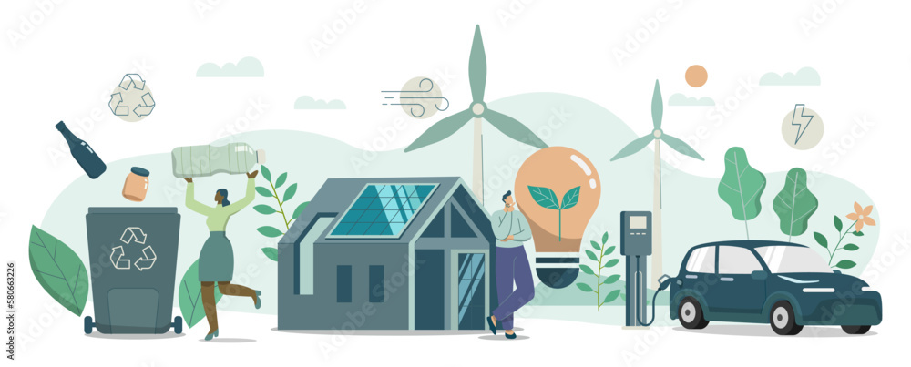 Set of Eco friendly sustainable, Waste recycling project, Modern ...