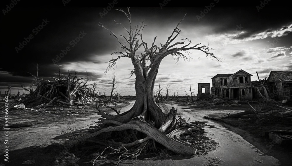 Black and White Illustration of Devastation Caused by Climate Change ...