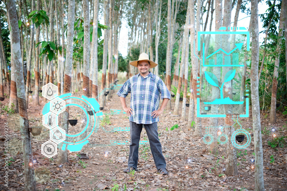 Smart farm digital icon and futuristic AI data infographic of Farmer ...