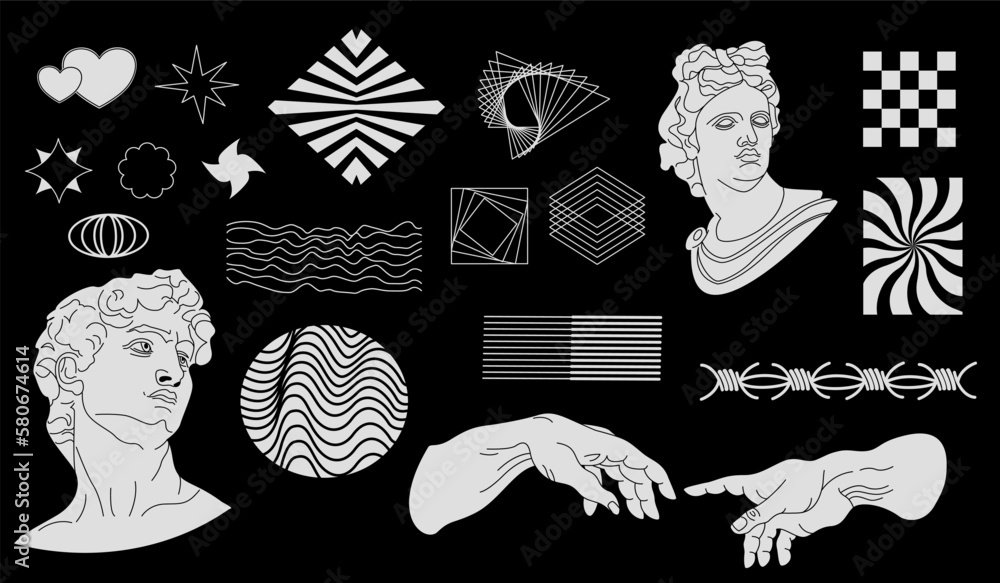 Acid Sticker Pack. Greek sculpture, surreal elements, modern statues ...