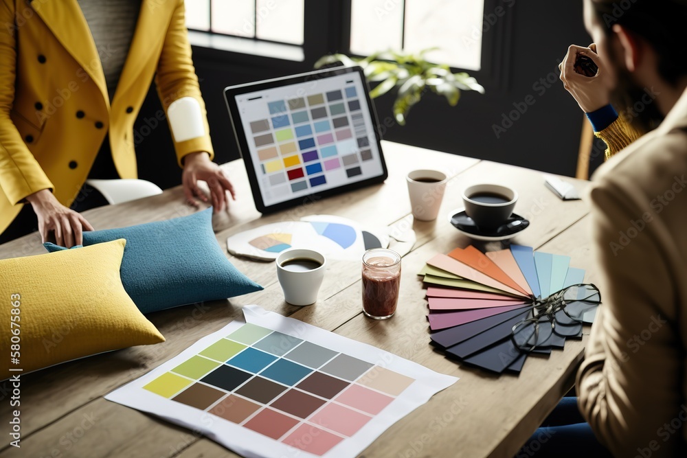 Cropped image of designer and client meeting in office. Creative ...