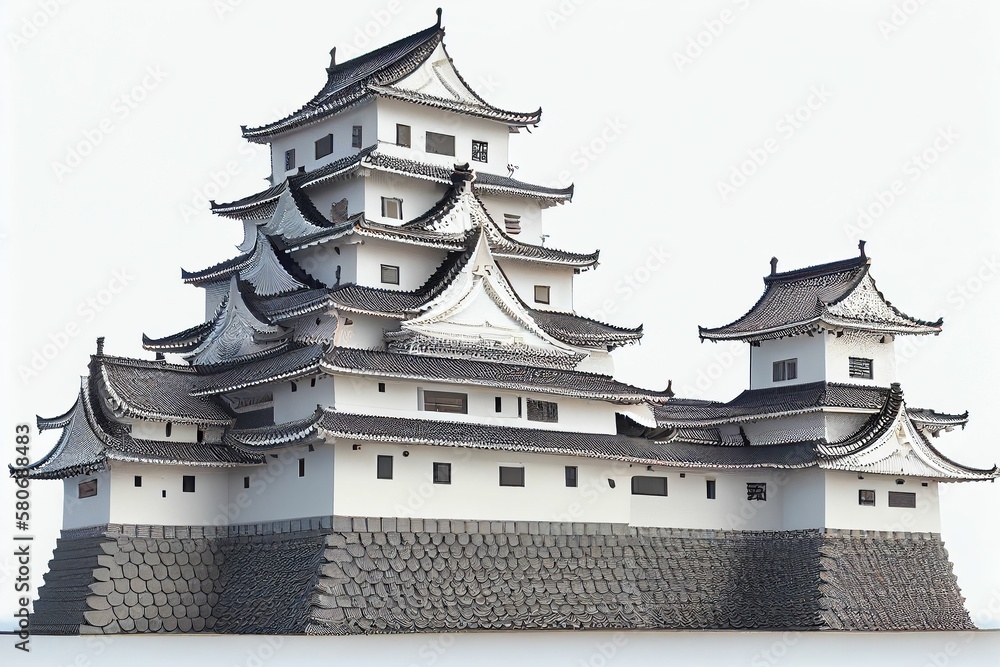 The flat illustration of Japanese castle, generative design contents by ...