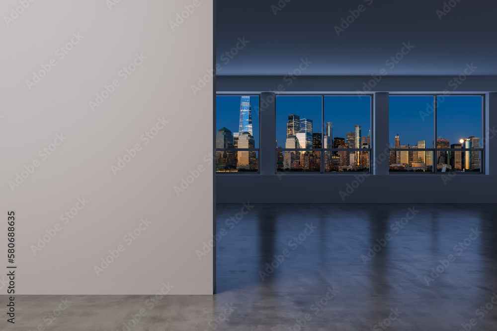 Downtown New York City Lower Manhattan Skyline Buildings. High Floor ...