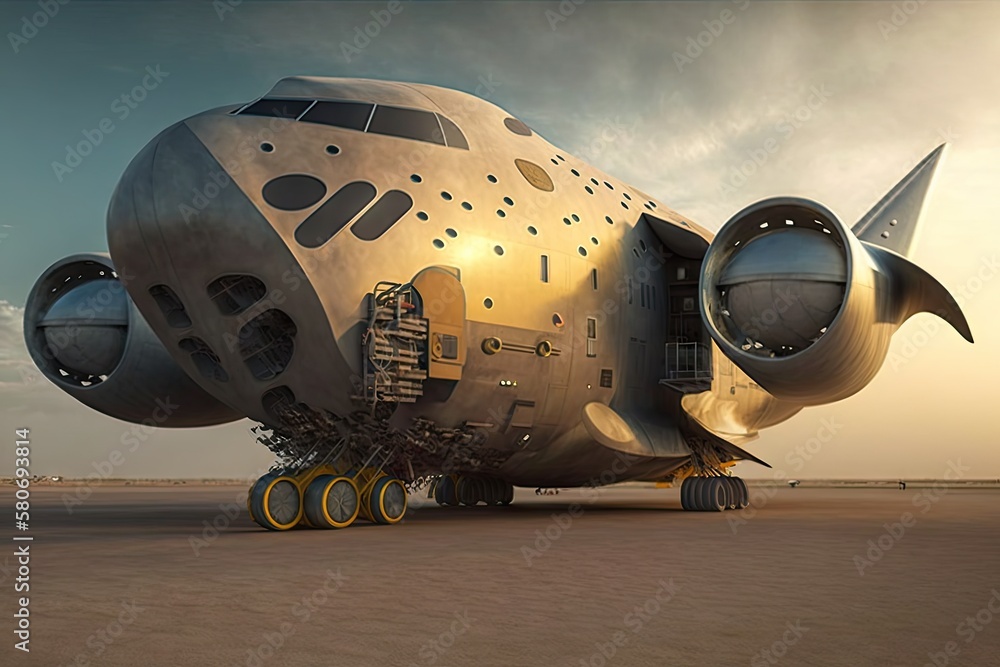 futuristic cargo plane of future with forward-looking shape and ...