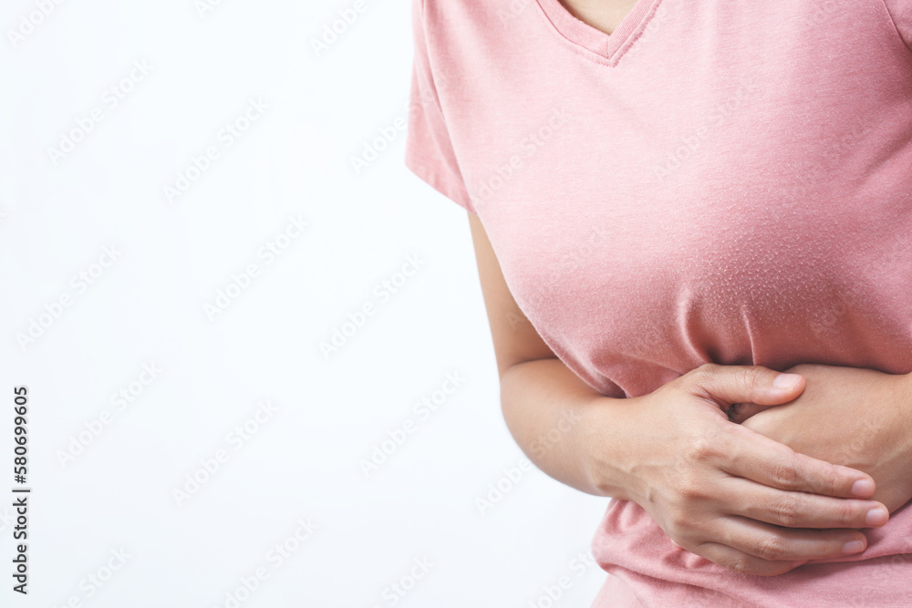 Woman having a stomachache, or menstruation pain. suffering from ...