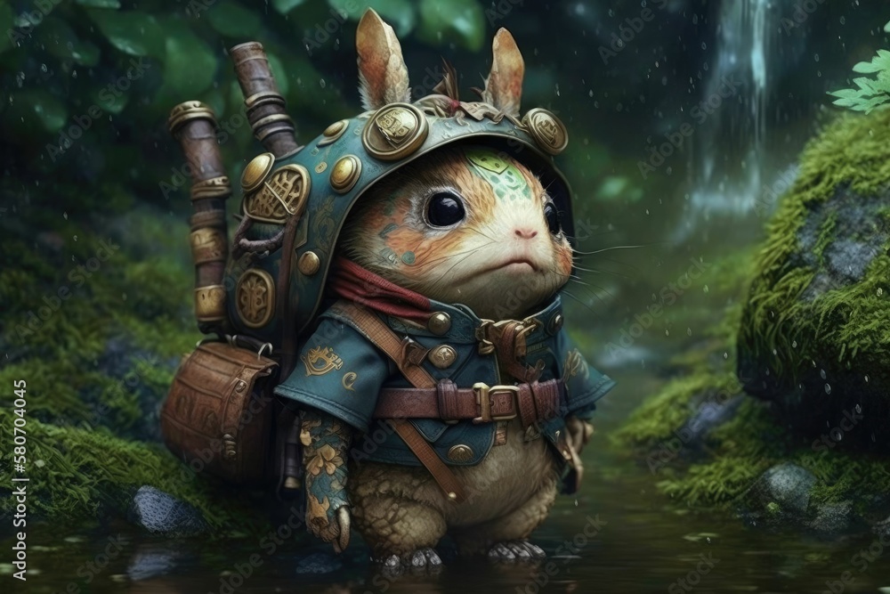 Cute little Anthropomorphic Swamp rabbit wearing a warrior suit ...