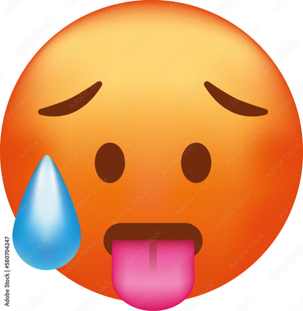 Hot emoji. Overheated emoticon, red face with tongue stuck out Stock ...