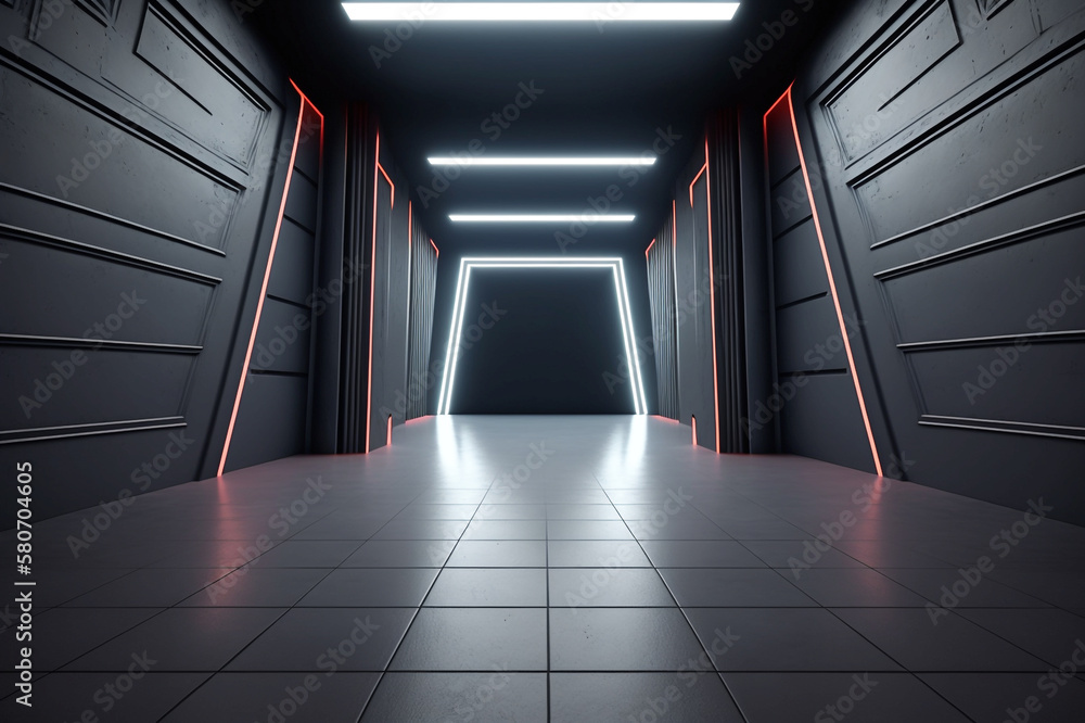 empty dark room modern futuristic sci-fi background generative AI Stock ...