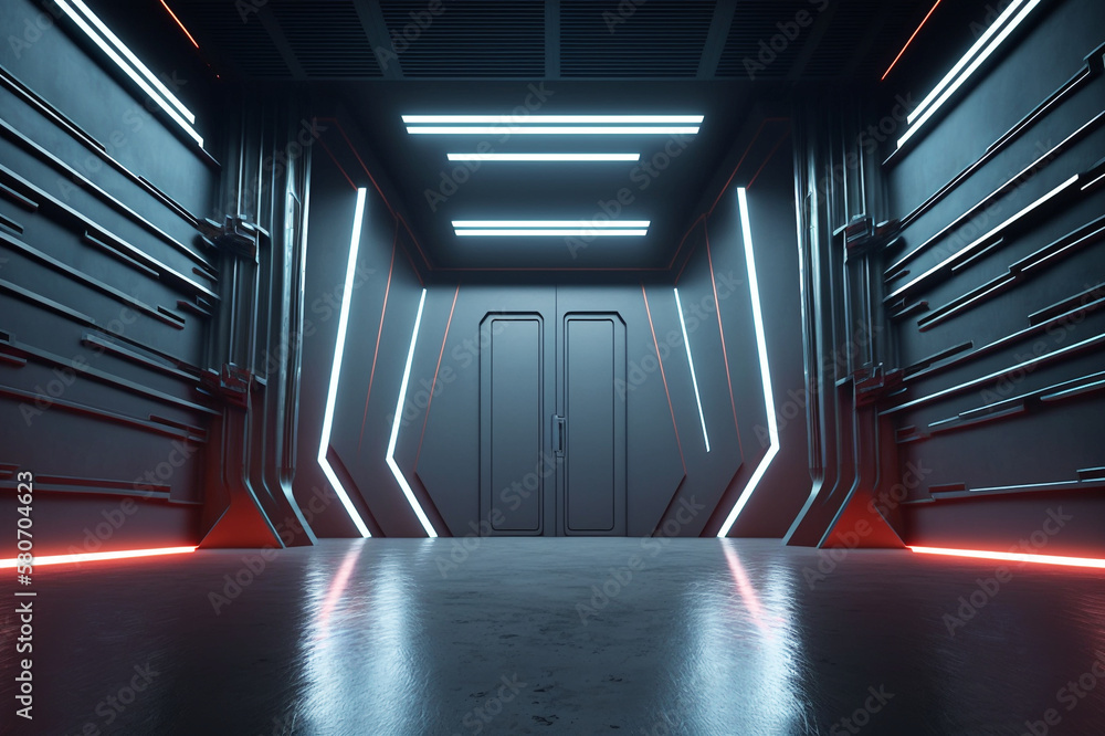 empty dark room modern futuristic sci-fi background generative AI Stock ...