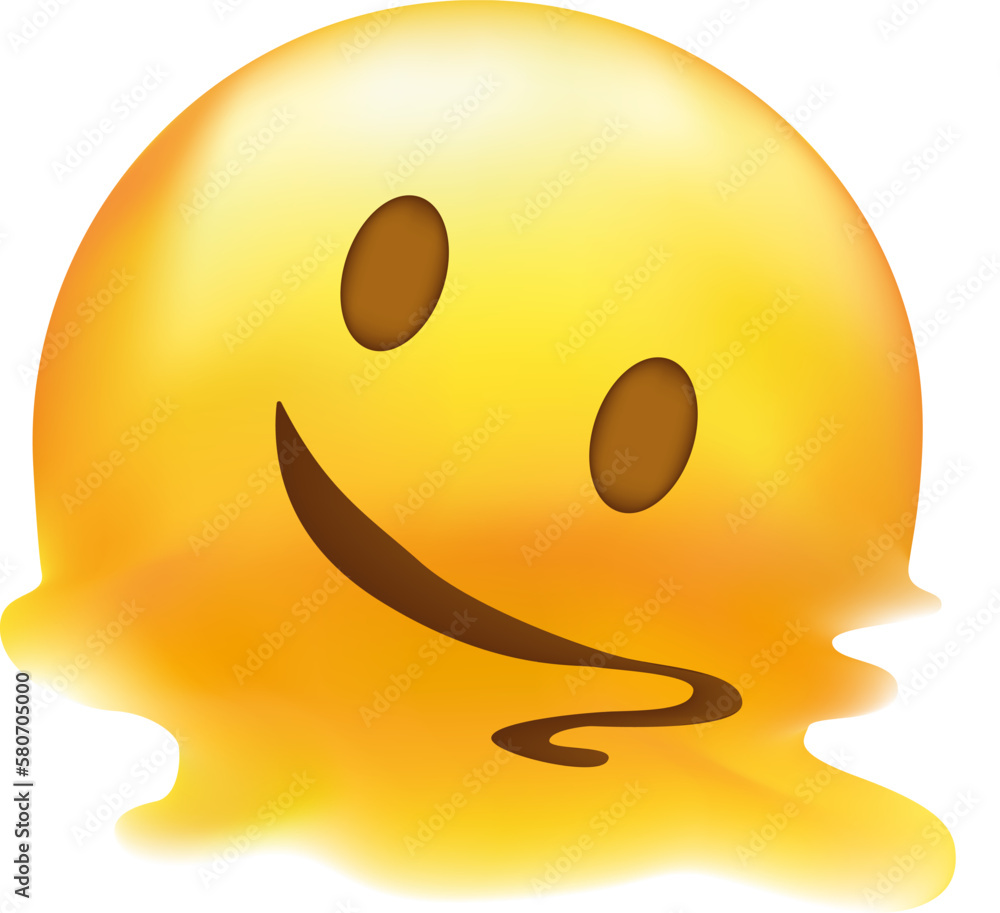 Melting emoji. Melted yellow face with exhausted smile, overheated ...