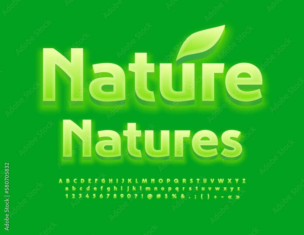 Vector eco poster Nature Natures with decorative Leaf. Glowing green ...