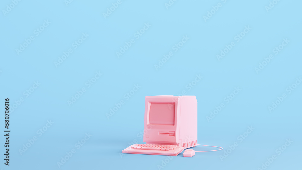 Pink Computer PC Screen Keyboard Vintage Technology Kitsch Blue ...