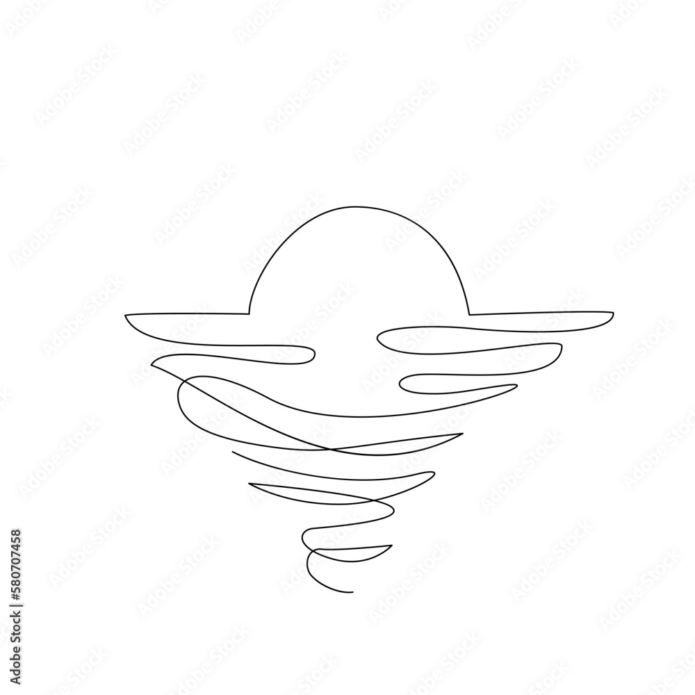 Abstract continuous line drawing of sunset on sea. Simple one line ...