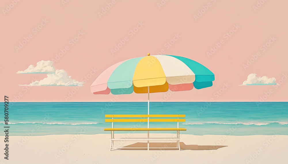 Pastel colors of tropical beach drawing background. Summer holiday and ...