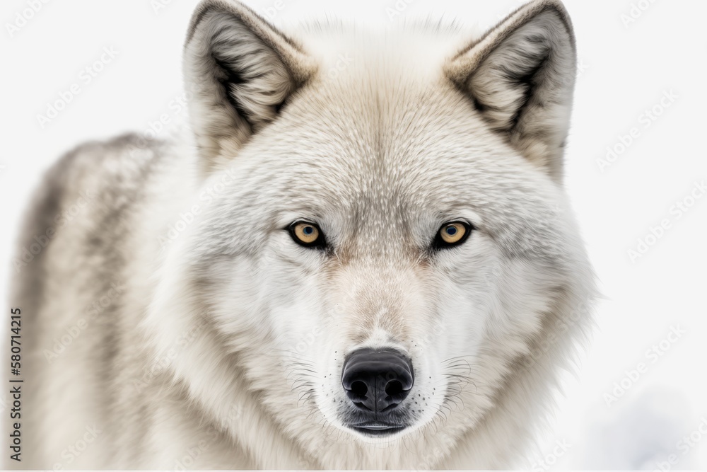 Arctic wolf closeup with direct eye contact, isolated on white ...