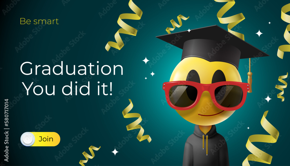 Graduation cartoon emoji wearing sunglasses and a graduation cap with ...