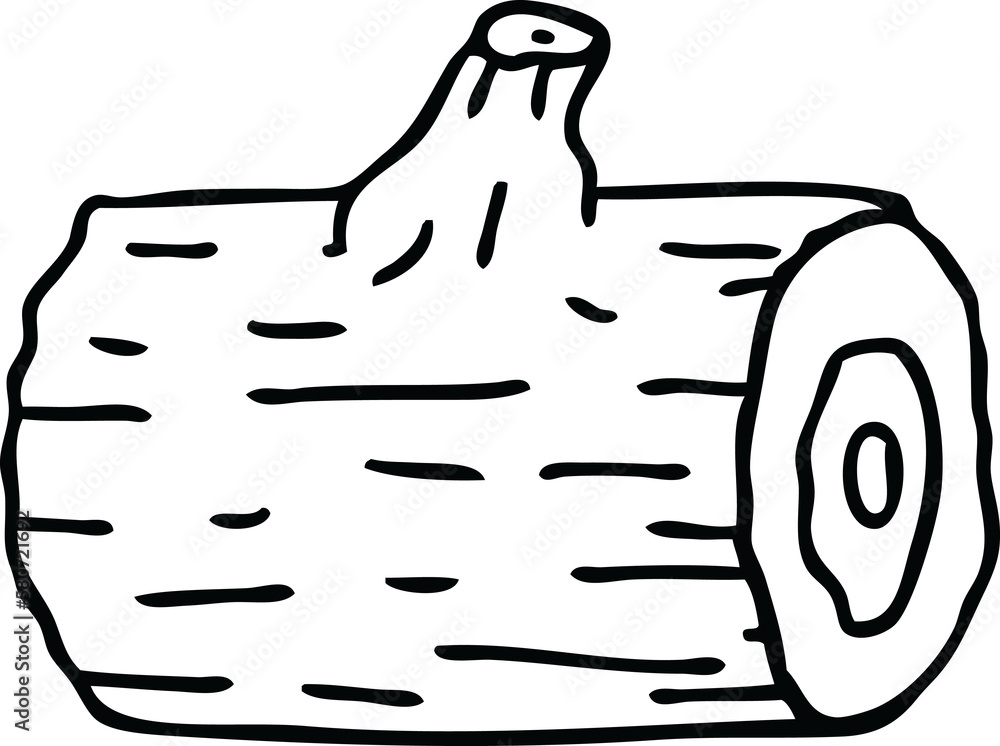 quirky line drawing cartoon wooden log Stock Illustration | Adobe Stock