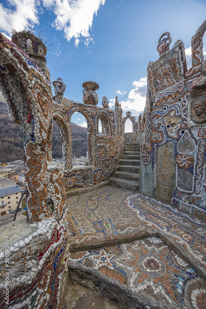 Valtellina, Italy - March 12, 2023: il castello valtellinese del Gaudì ...