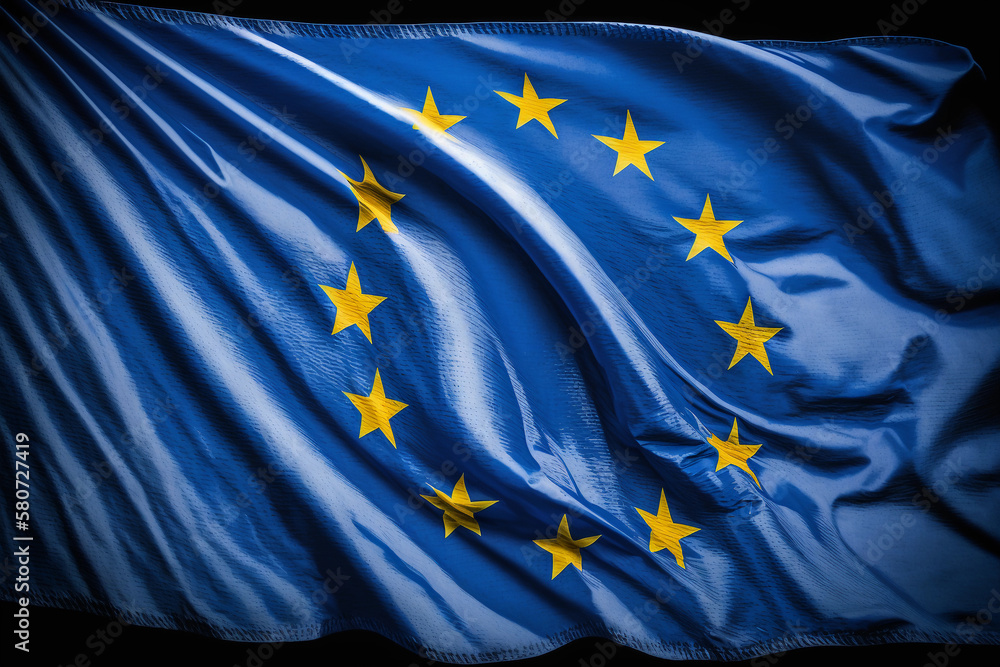 European Union flag illustration. A circular ring of yellow gold stars ...