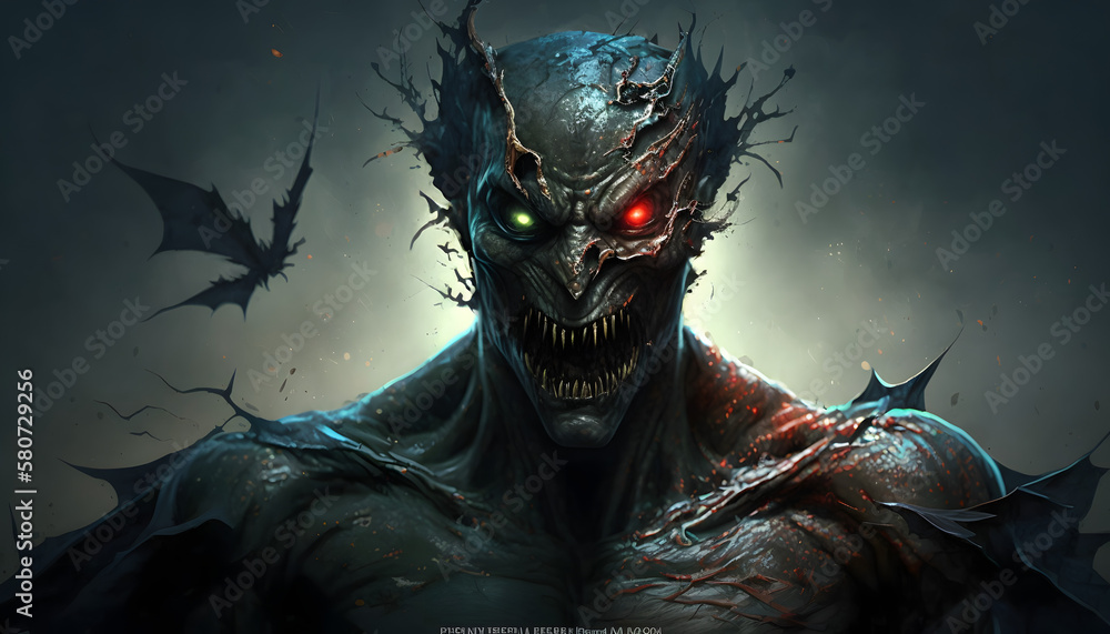 Boogeyman monster with green and red glowing eyes. Stock Illustration ...