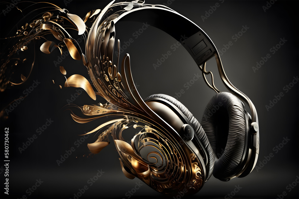 Headphones with music notes in color background. Music concept ...
