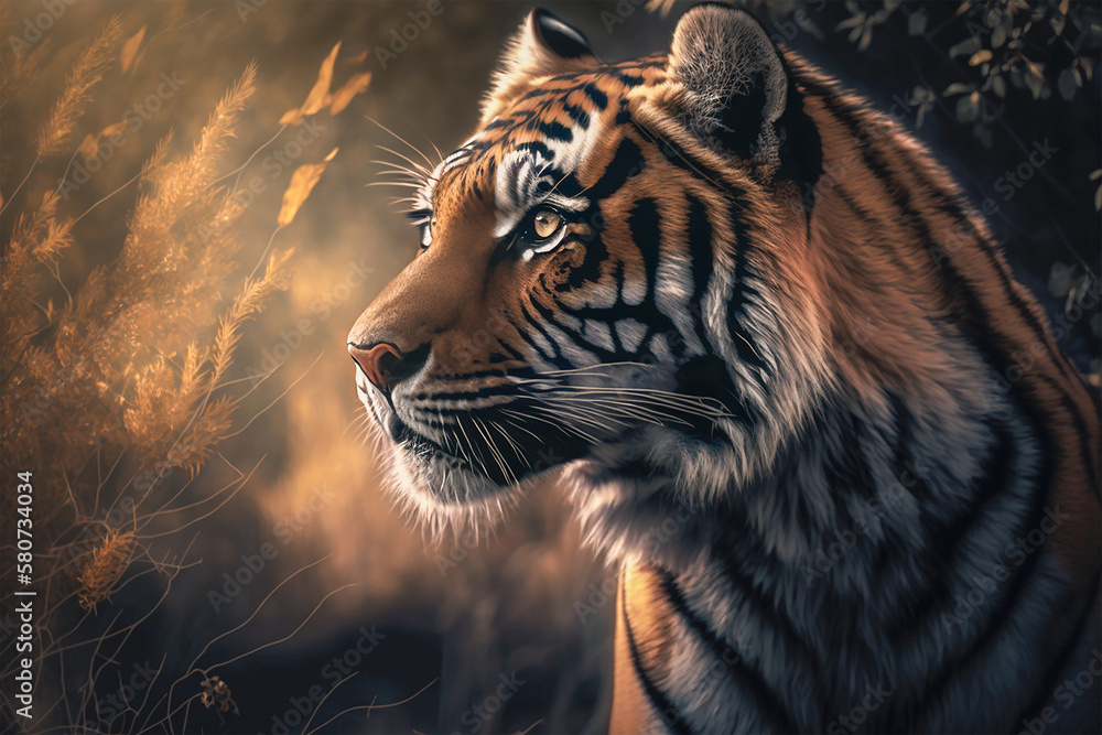 Tiger in nature. Generative AI A digital painting of a tiger in a ...