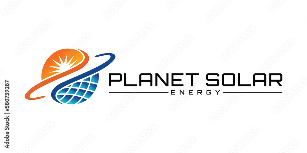 Modern sun solar energy logo design in planet shape Premium Vecktor ...