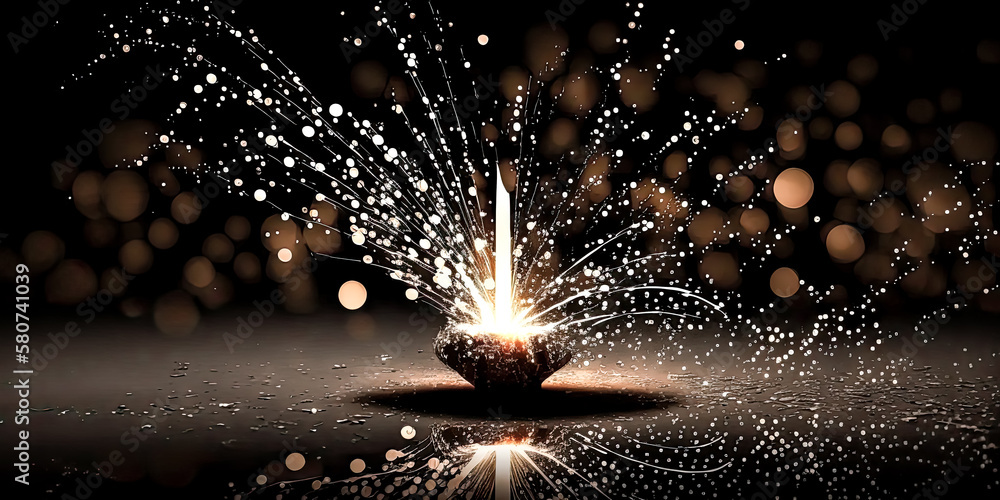 The night sky was illuminated by a brilliant fire, casting a warm and ...