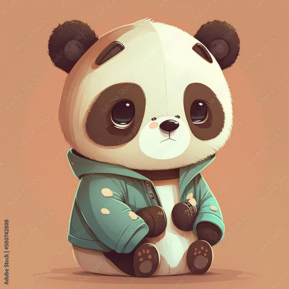 Illustration of an cute panda bear in anime style - Generative AI Stock ...